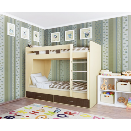 Divstāvu gulta Alba divās krāsās ar veļas kasti